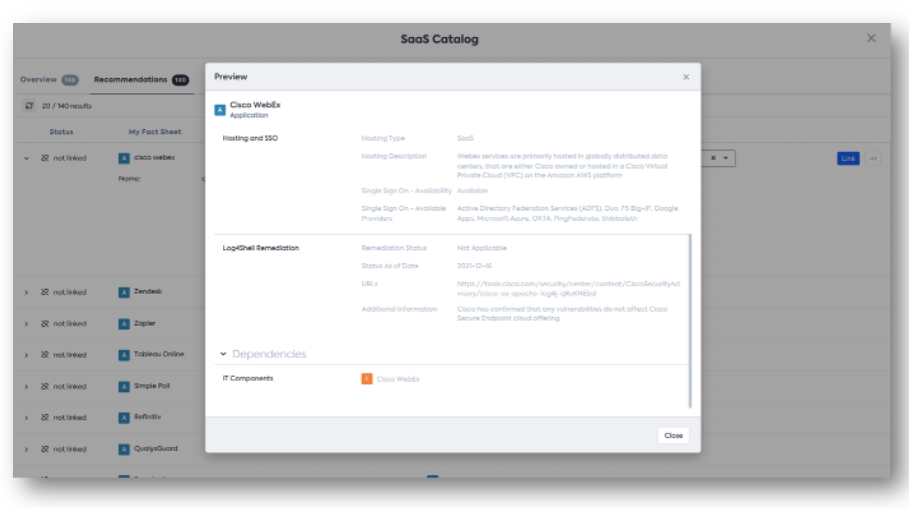 Log4Shell Remediation Status and LeanIX's SaaS Catalog